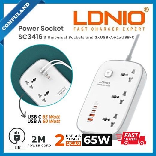 LDNIO SC3416 3250W Smart Guard Power Strip 3 Universal Sockets PD 3.0 ...