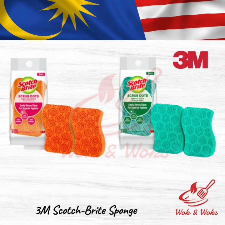 3M Brand Scrub Dots Non-Scratch Or Heavy Duty Sponge / Pengosok Span ...