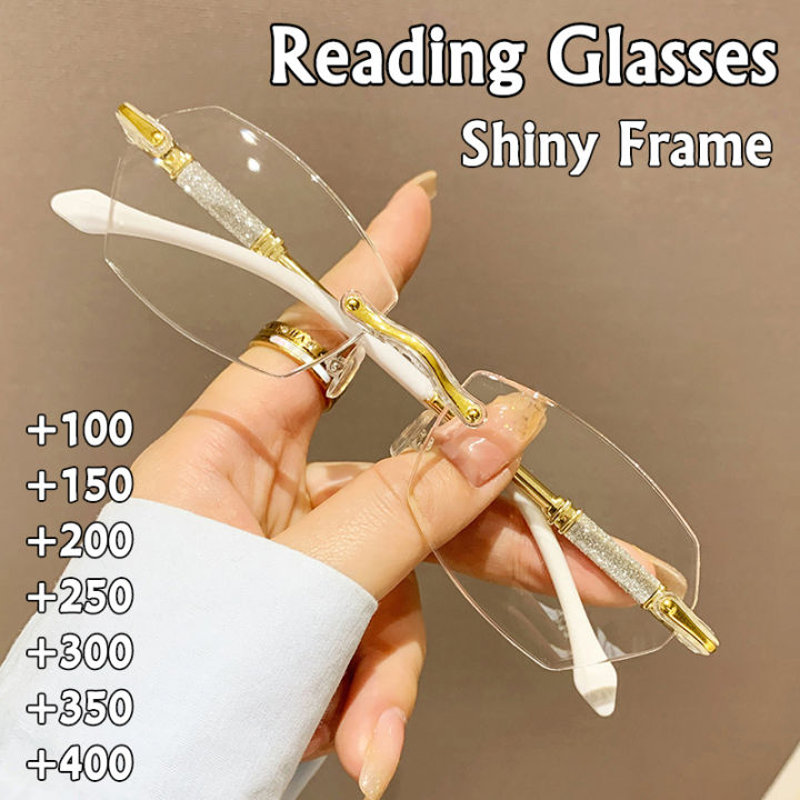 +100 to +400 Fashion Shiny Reading Glasses for Women Anti Blue Light ...