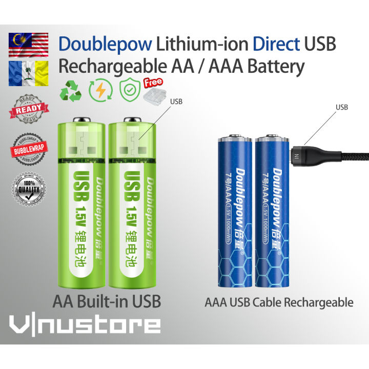 Original Doublepow USB rechargeable AA / AAA Battery | Built-in USB ...