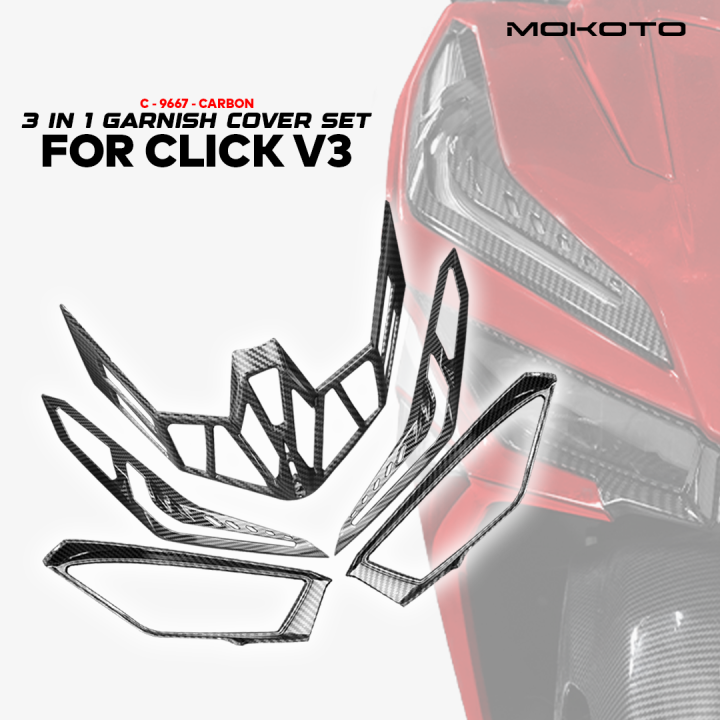 CLICK V3 3 IN 1 GARNISH COVER SET CARBON AND GLOSSY BLACK FRONT ...