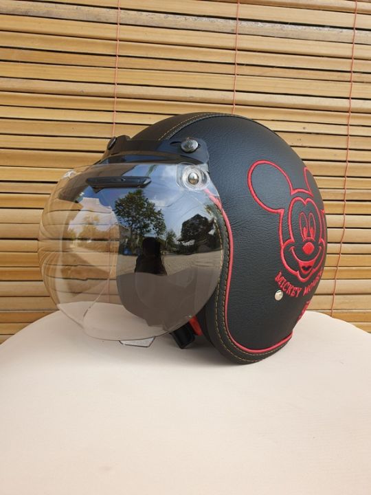 helm bogo dewasa bordir gambar mickey mouse warna hitam kaca cembung ...