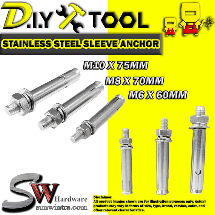 SW Hardware 2Pcs Stainless Steel Sleeve Anchor Wall Expansion Bolt Iron ...
