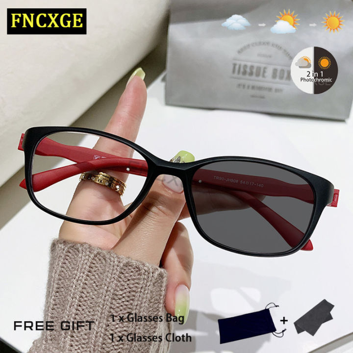 FNCXGE ออกแดดเปลี่ยนสี แว่นสายตายาว 1.0 ถึง +4.0 ผู้ชาย ผู้หญิง แฟชั่น สไตล์วินเทจ กรองแสงคอม ...