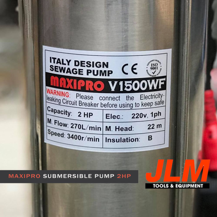 MAXIPRO Submersible Pump (Sewage Type) 2HP V1500WF with Float Switch ...