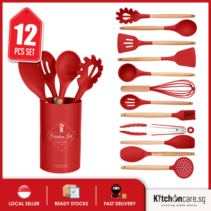 12 Pcs Silicone Kitchen Cooking Utensil Set With Holder | BPA Free ...
