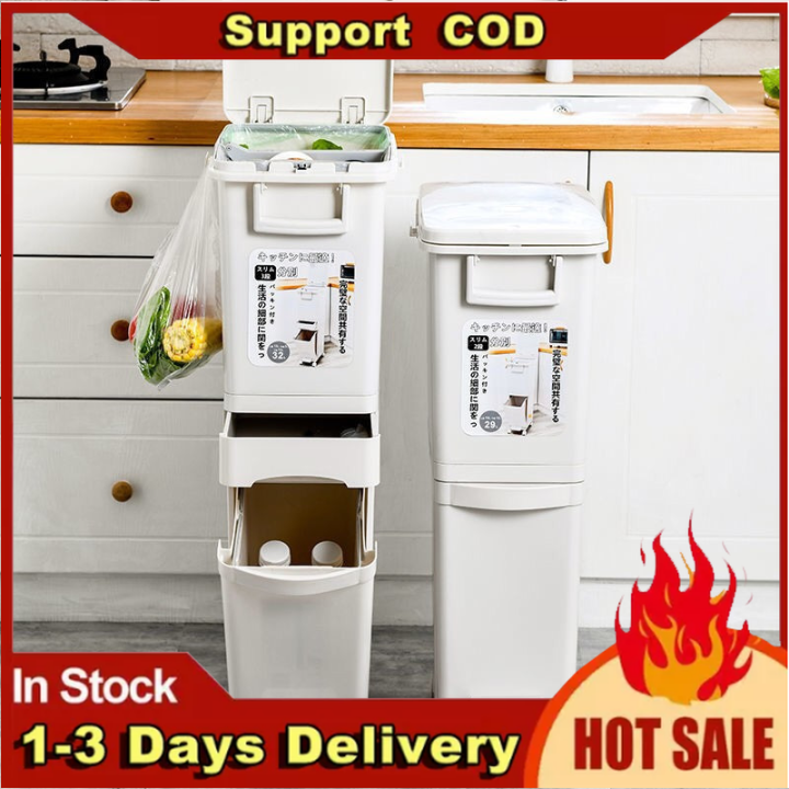 Kitchen Trash Can Garbage Bin Japanese style Dry And Wet Separation ...