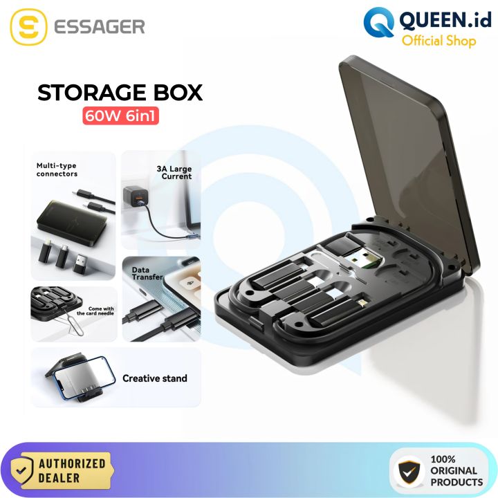 Essager 6in1 Multifungsi Storage Box Digital Travel Kit Kotak Kabel PD ...
