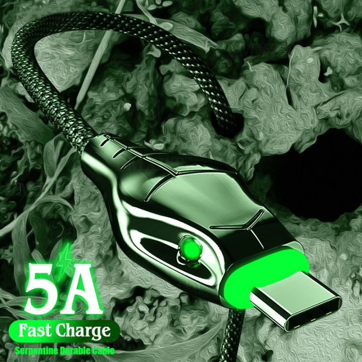5A Android Fast Charging Cable Black Mamba Snake-shaped Design LED ...