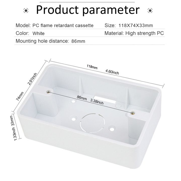 Wall Surface Mounting Bottom Box 118mmx74mmx34mm PVC plastic Switch ...