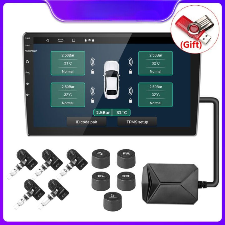 Jmcq Usb Android Tpms Tire Pressure Monitoring System Display Alarm System Internal External 5
