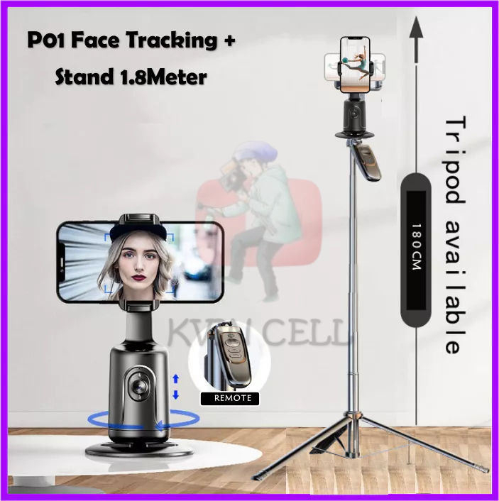 Auto Face Tracking Smart Gimbal Camera + Tripod Tongsis 1.8 Meter Remote Sensor Handphone ...
