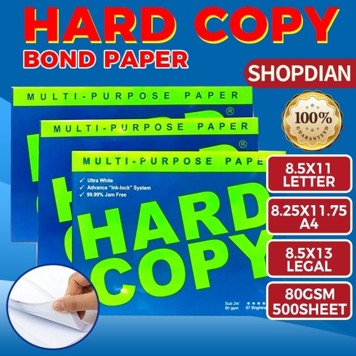 Hard Copy Bond Paper Short / A4 Long 80Gsm 500Sheets school supplies ...