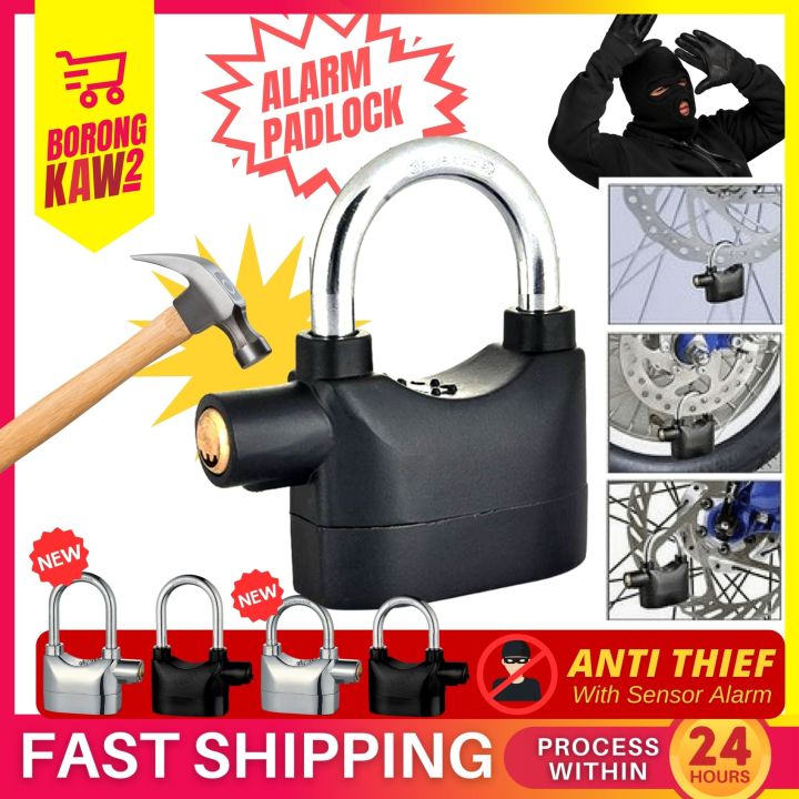 SIREN ALARM PADLOCK for DOOR/Motor/Bike/Cabinet LOCK 110db Anti-Theft ...