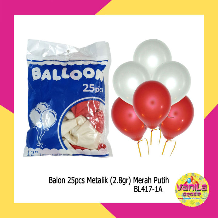 (25Pcs) Balon Metalik Merah Putih, balon latex, hiasan agustusan ...