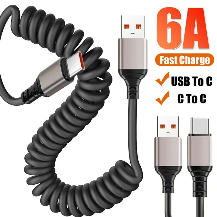 USB To Type C Spring Telescopic Cable USB-C To Type C Fast Chaging Wire ...