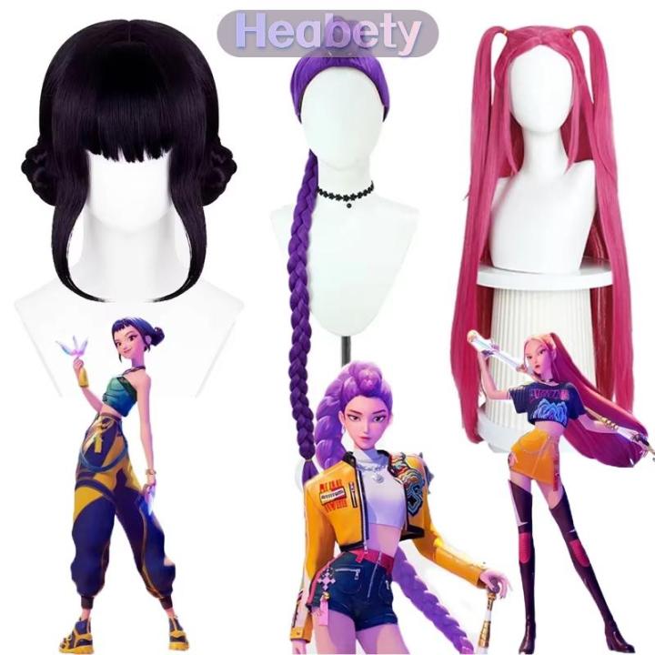 Heabety KPOP Demon Hunters Rumi Mira Zoey Purple Cosplay Wig Halloween Party Roleplay Wig Heat ...