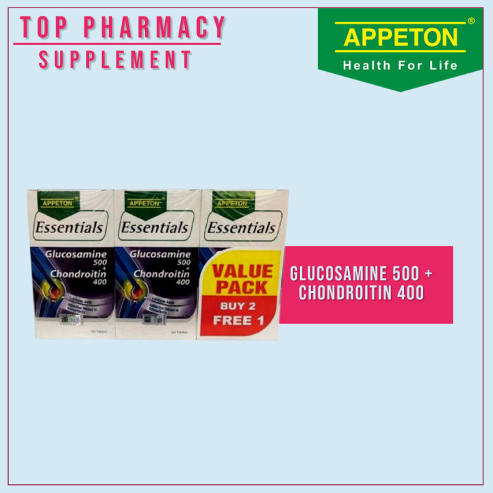 APPETON ESSENTIALS GLUCOSAMIN PLUS 500+CHONDROITIN 3×60'S(VALUE PACK ...