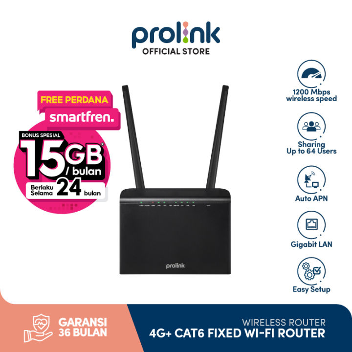 Prolink Modem Router Wifi 4G+ LTE AC1200 WiFi Router l CAT6 300Mbps l Support Semua Kartu l DL ...
