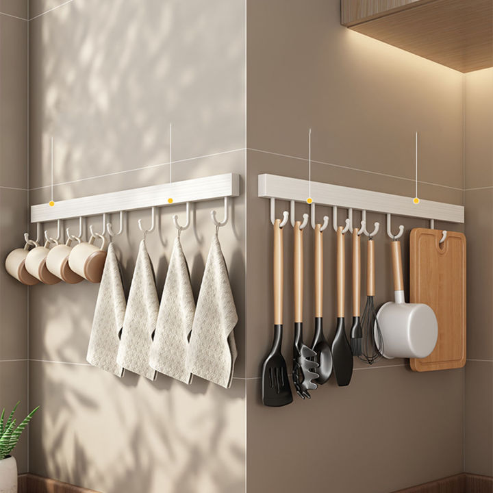 Wall Mounted Kitchen Hook Rack Kitchen Utensils Rack Space Aluminum for ...