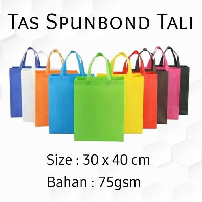 1 Pack (12 pcs) Tas Kain Spunbond Goodie Bag Tali Polos Besar 30x40x10 ...