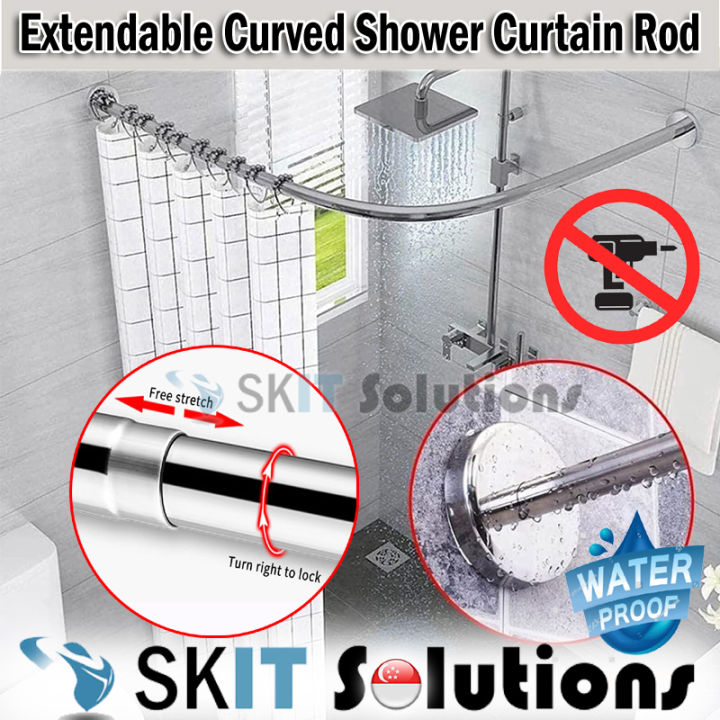 【SKIT SG】Adjustable L Shaped Bathroom Shower Curtain Rod Extendable ...