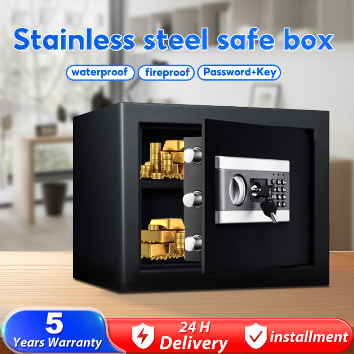 Safe Deposit Box Fireproof Stainless Steel Digital Cash Box Waterproof ...