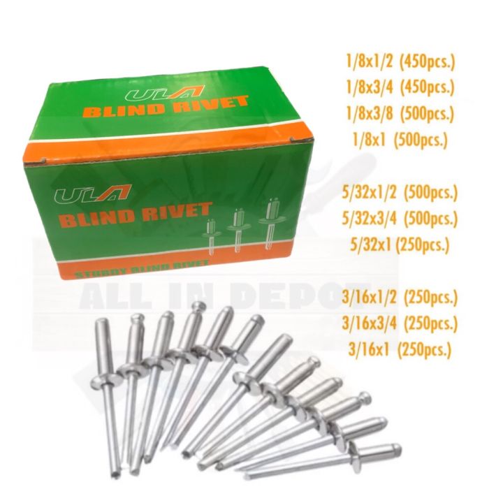 Blind Rivets Silver,Brown,White Color sold per BOX ULA Brand ...