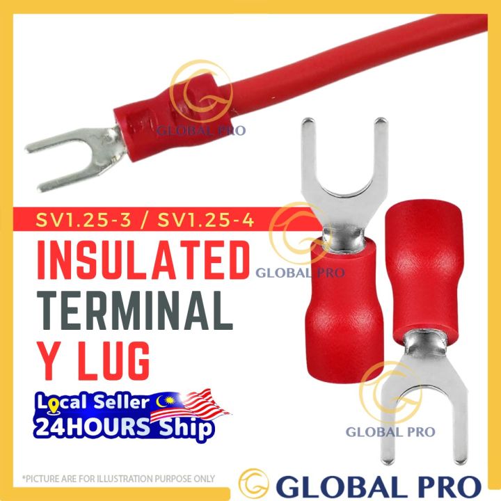 1PC SV1.25-3 / SV1.25-4 Insulated Terminal Y Lug Fork Terminal (RED) Spade Wire Connector ...
