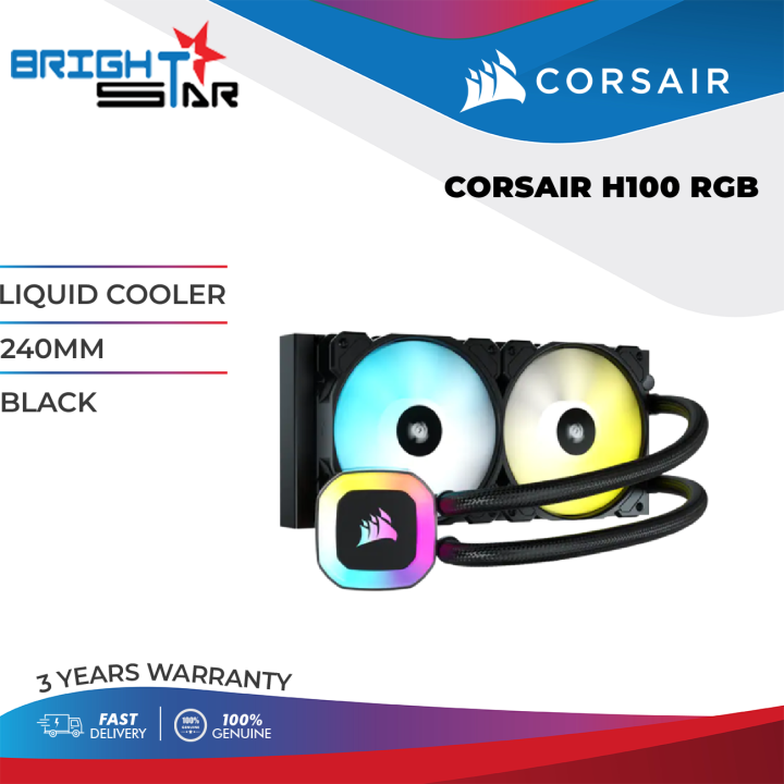 LIQUID COOLER / CORSAIR H100 RGB / BLACK / 240MM / 3Y WARRANTY / | Lazada