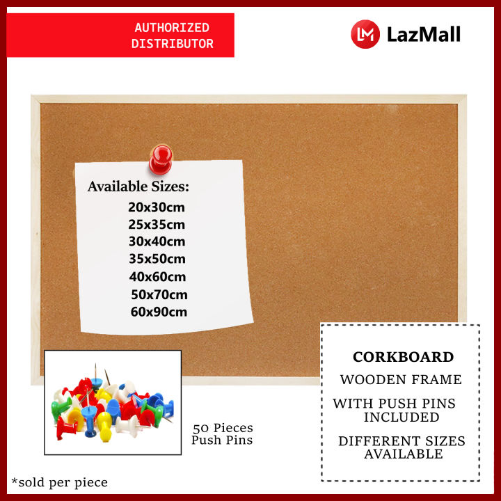 Cork Board Bulletin Board Wooden Frame with 1box/50pcs Push Pin | Lazada PH