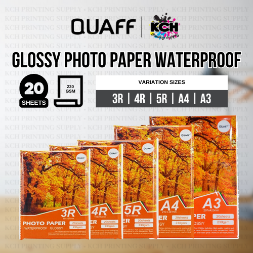 Quaff Glossy Photopaper 3R/4R/5R/A4 Sizes 230gsm (20sheets per pack ...