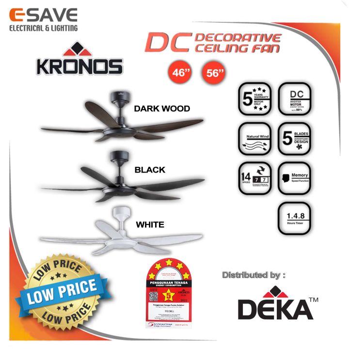 Kronos F5DC Remote Control Ceiling Fan 46" & 56" with DC motor 7 speeds ...