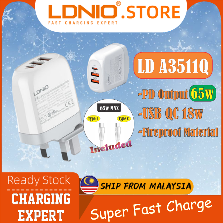 LDNIO 65W GaN Super Fast Charging A3511Q QC3.0 + PD 65W QC18W UK ...