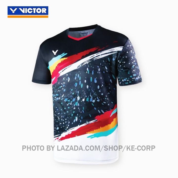 Victor Navy Blue T-Shirt White Logo with Multiple Abscract Color Sold Per Piece | Lazada PH