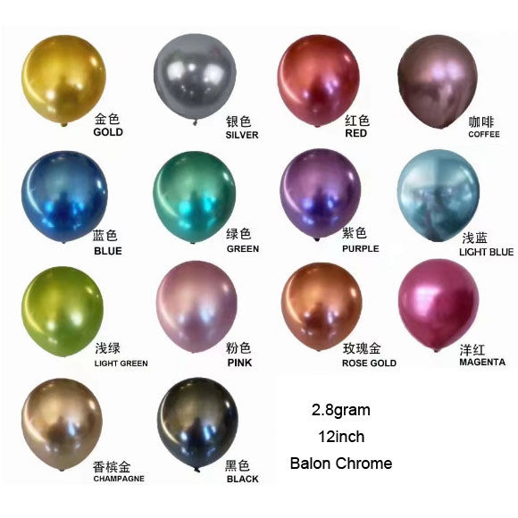 BALON LATEX METAL CHROME PACK (1 PACK = 50 PCS) METALIK 12 INCH TEBAL ...