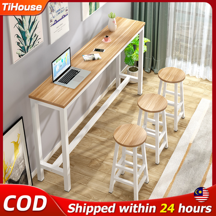 Long Bar Table with High Bar Stool Home Balcony Coffee Desk Simple Wall ...