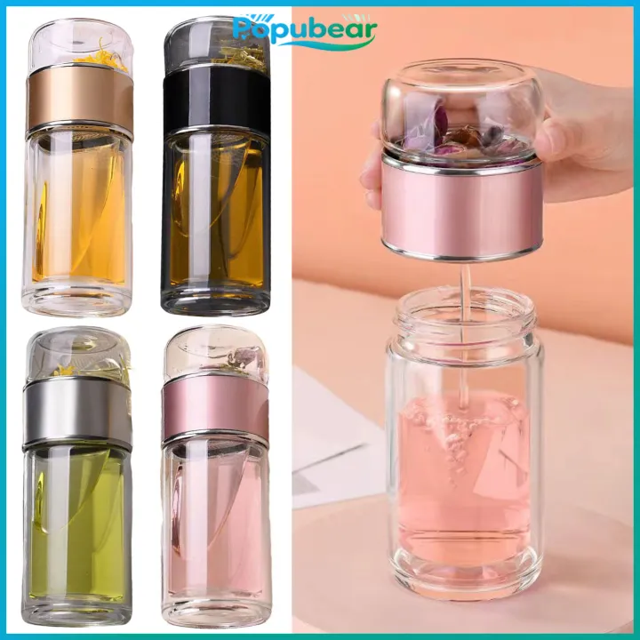 Glass Tea Infuser Bottle 420ml Leakproof Tea Brewer Double Wall ...