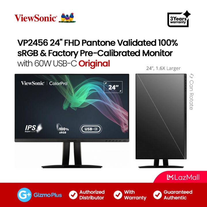 ViewSonic VP2456 - 24" ColorPro™ 1080p IPS Monitor with 60W USB C, sRGB ...