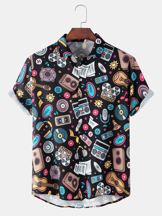 Musical Instrument Art Cartoon Hawaiian Shirts for Men Women Aloha ...