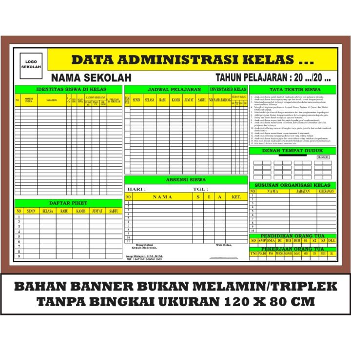 Papan Data Administrasi Kelas dan Bank Data Kelas Bisa Custom Nama ...