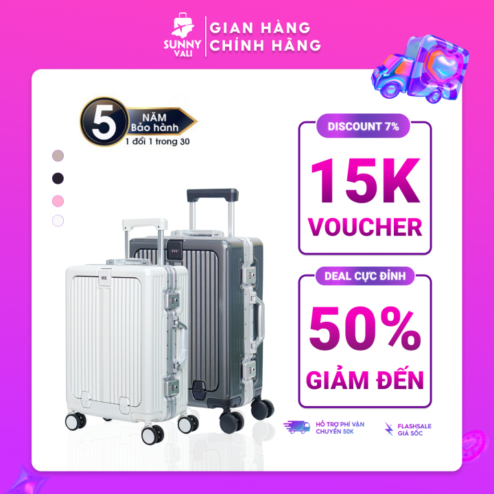 Vali SUNNY MONTER - Vali nhựa PC + ABS khung nhôm, khay đựng cốc, ngăn ...