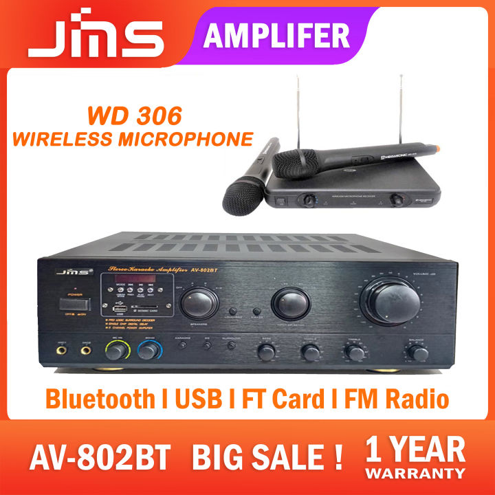 JMS AV-802 BT AMPLIFIER WITHWD 306 WIRELESS MICROPHONE | Lazada PH