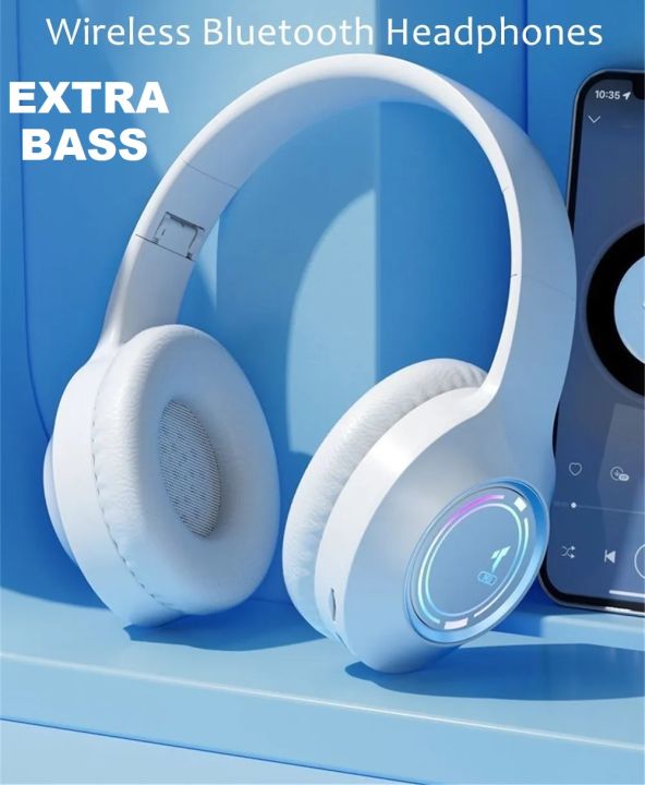 Extra Bass Bluetooth Headphone RGB LED Light Hi-Res Audio Over Ear ...