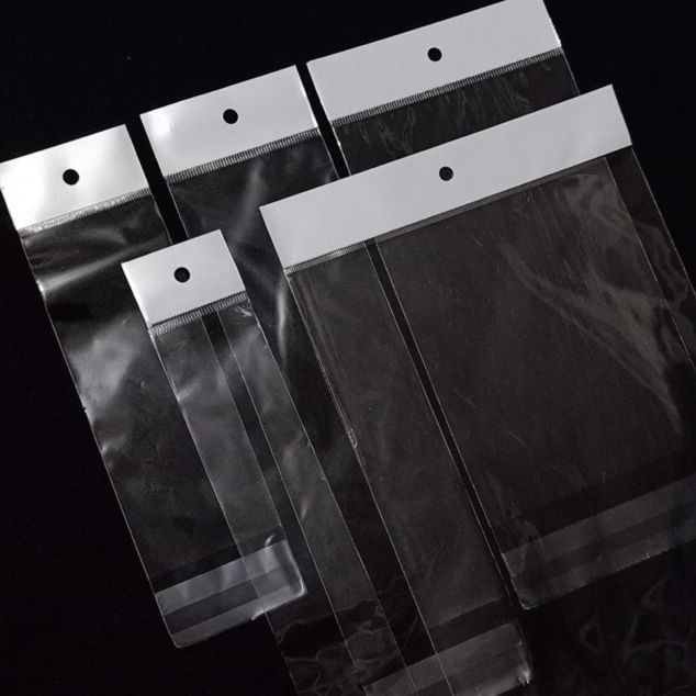 100pcs OPP Small Plastic With Liner and Adhesive Header Hole Hang ...