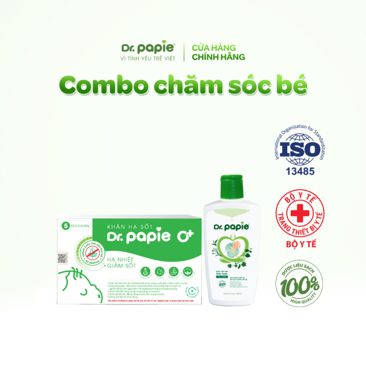Combo 1 Hộp Khăn Hạ Sốt Dr.Papie 0+ Và 1 Nước Tắm Thảo Dược Dr.Papie ...