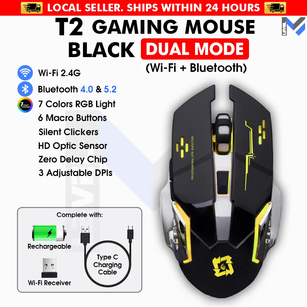 Gaming mouse DUAL MODE WiFi + Bluetooth 6D/7D Silent Wired Wireless ...