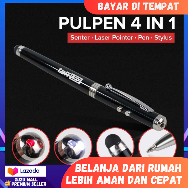 Pulpen 4 in 1 Senter Laser Pointer Pen dan Stylus Tinta Hitam / Laser ...