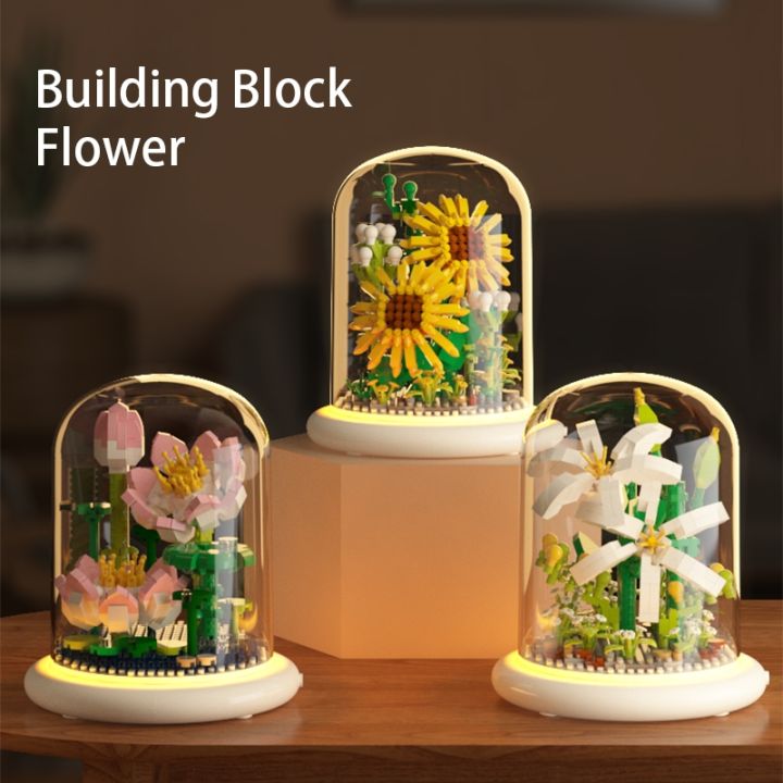 Tulips Sunflower Daisy Bricks With LED Light Compatible Lego Flower ...