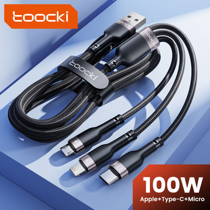 Toocki 3 In 1 USB Cable 100W Fast Charging Type C Data Cable Charger Wire For Lightning Micro ...